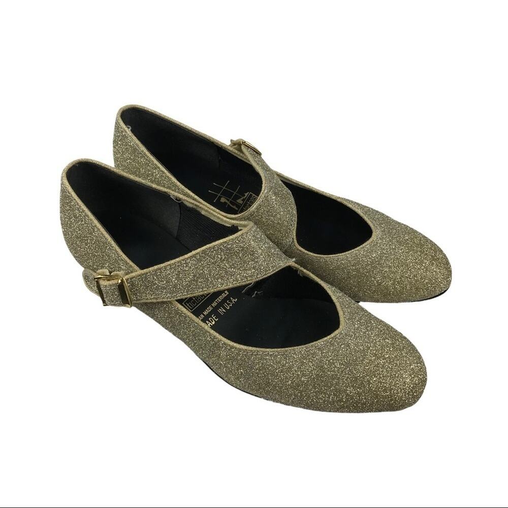 Tic-Tac-Toes Dance Shoes Cross Strap Gold Glitter Wom… - Gem